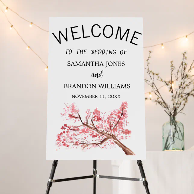 Cherry Blossom Wedding Pink Floral Welcome Sign | Zazzle