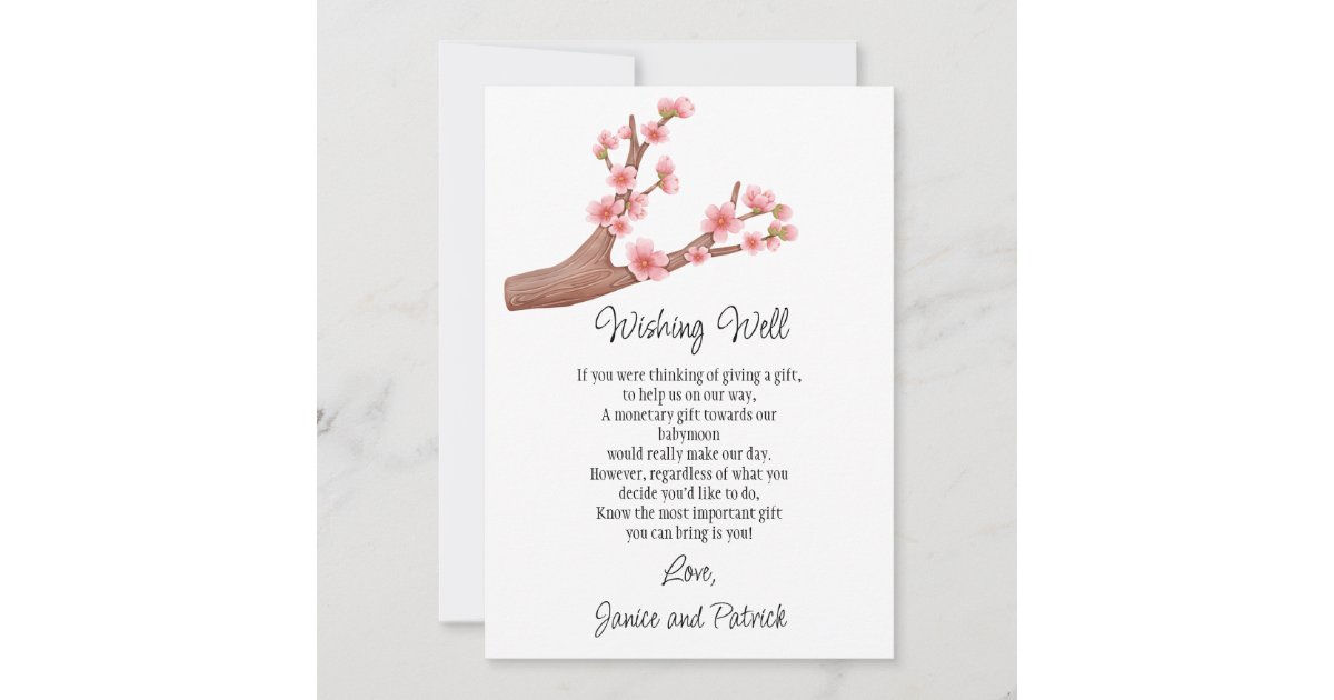 Cherry Blossoms Branch Babymoon Wishing Well Card | Zazzle