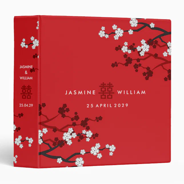 Cherry Blossoms Double Happiness Chinese Wedding Binder | Zazzle