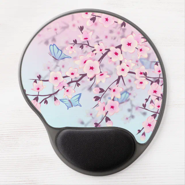 Cherry Blossoms Pink Turquoise Gel Mouse Pad | Zazzle