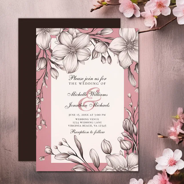 Cherry Blossoms Romantic Spring Floral Wedding Invitation | Zazzle