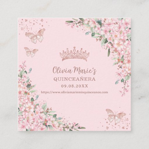 Cherry Blossoms Rose Gold Quinceanera QR Code Enclosure Card | Zazzle