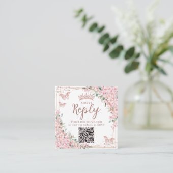Cherry Blossoms Rose Gold Quinceanera QR Code Enclosure Card | Zazzle
