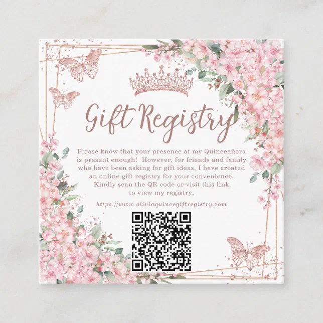 Cherry Blossoms Rose Gold Quinceanera QR Gift Enclosure Card | Zazzle