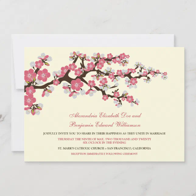 Cherry Blossoms Wedding Invitation (rose pink) | Zazzle