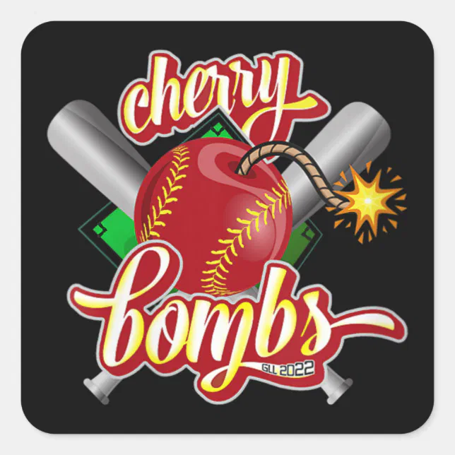 Cherry Bombs Logo Softball Parents Glendora Gear Square Sticker | Zazzle