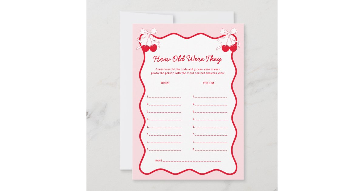 Cherry Bridal Shower How Old Were They Game Card | Zazzle