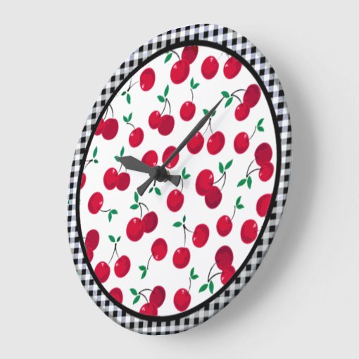 cherry checkered wall clock | Zazzle
