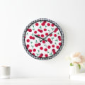 cherry checkered wall clock | Zazzle