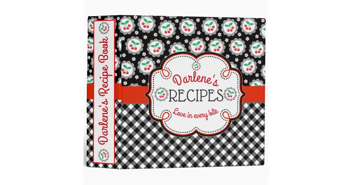 Cherry Chic Checks Personalized Recipe Binder | Zazzle