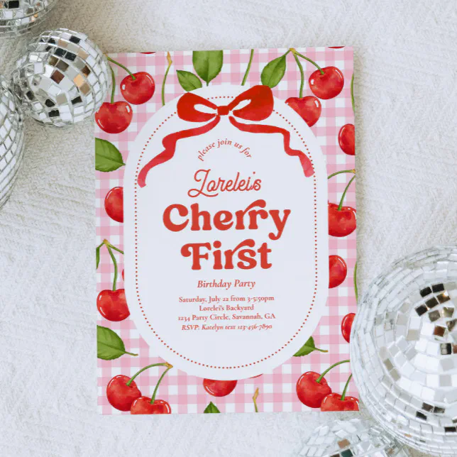 Cherry First Birthday Invitation | Zazzle
