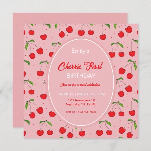 CHERRY First Birthday Party Invitation | Zazzle