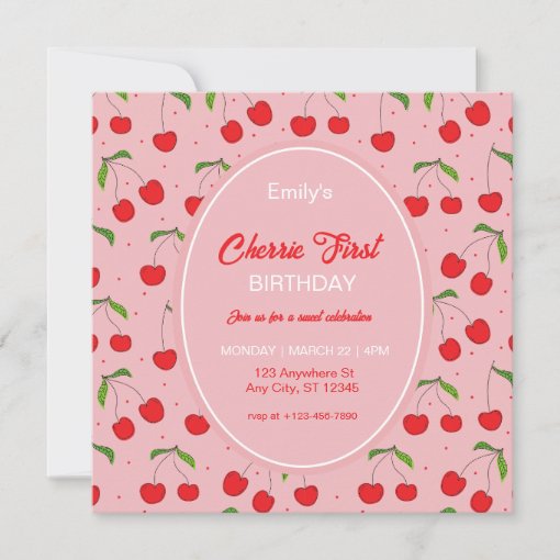 CHERRY First Birthday Party Invitation | Zazzle
