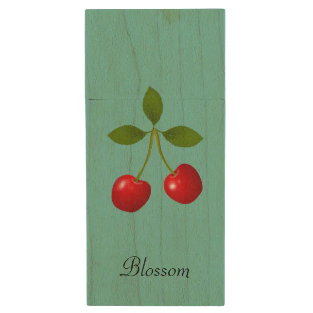 Cherry Fruits on Light Blue Wood Flash Drive | Zazzle