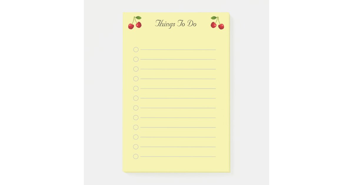 Cherry Fruits on Yellow Things To Do Lined Post-it Notes | Zazzle