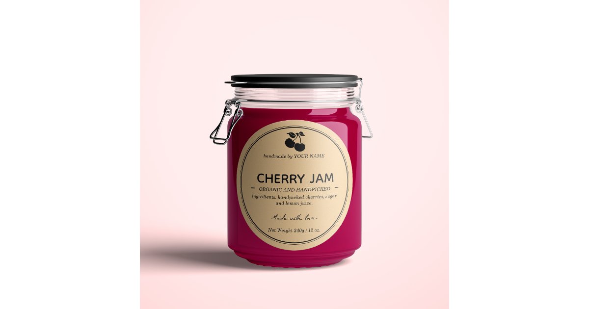 Cherry Jam Jar Label Packaging Design | Zazzle