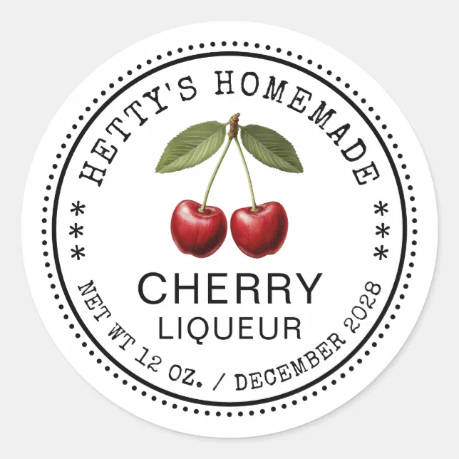 Cherry liqueur sticker with vintage cherries | Zazzle
