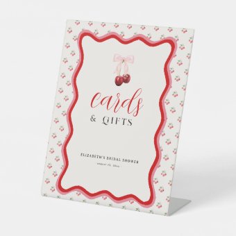 Cherry on Top | Cards & Gifts Bridal Shower Pedestal Sign | Zazzle