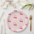 Cherry on Top Pink Bow Baby shower Paper Plates | Zazzle