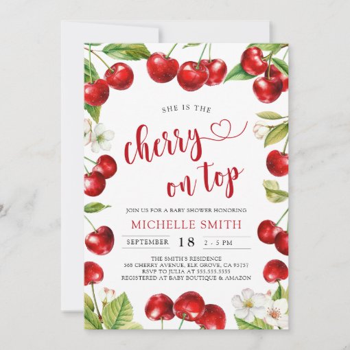 Cherry On Top Red Cherry Baby Shower Invitation | Zazzle