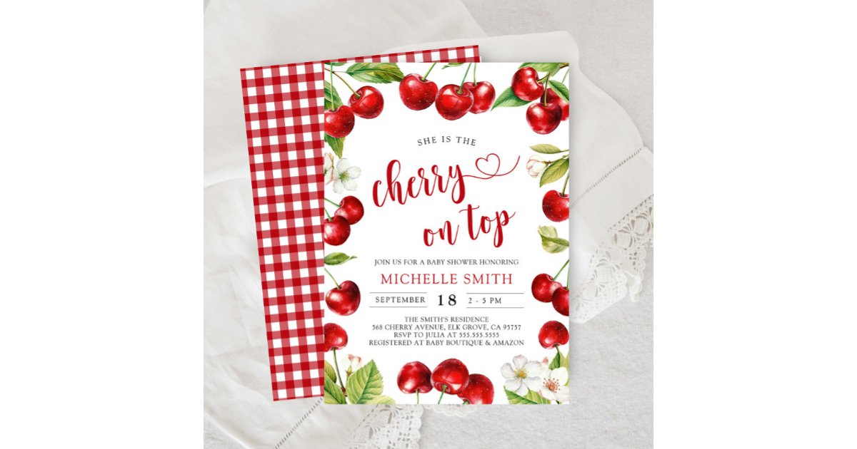 Cherry On Top Red Cherry Baby Shower Invitation | Zazzle
