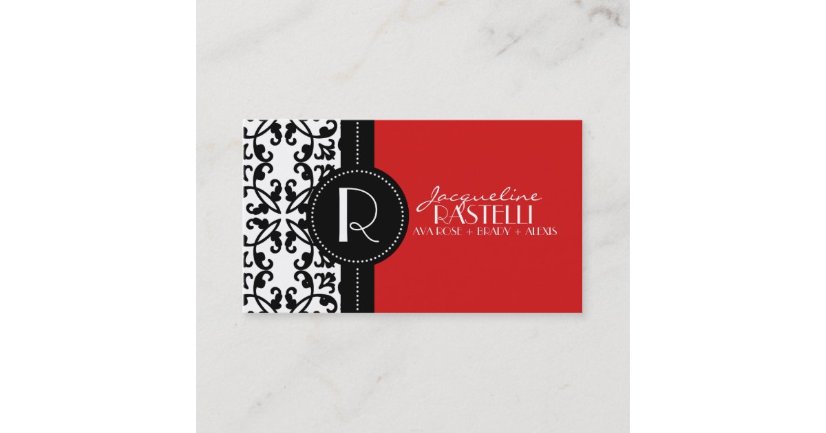Cherry Red Estate Damask Mommy Calling Card / | Zazzle