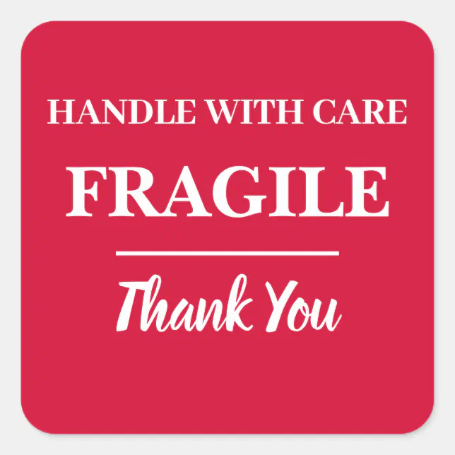 Cherry Red Fragile Label Square Sticker | Zazzle