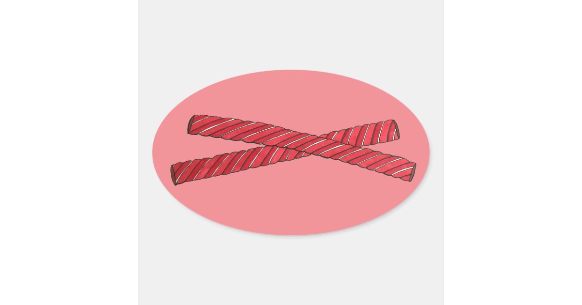 Cherry Red Licorice Whips Liquorice Twist Candy Oval Sticker | Zazzle