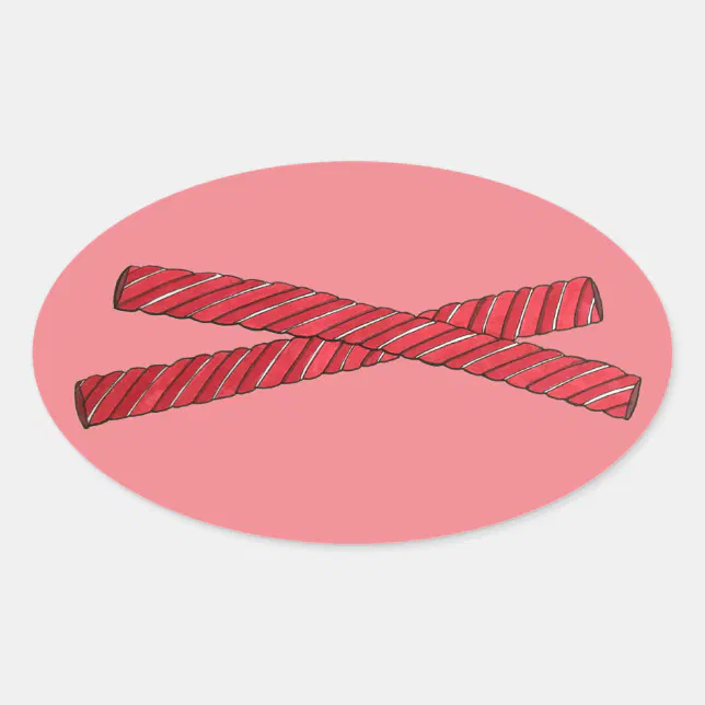Cherry Red Licorice Whips Liquorice Twist Candy Oval Sticker | Zazzle