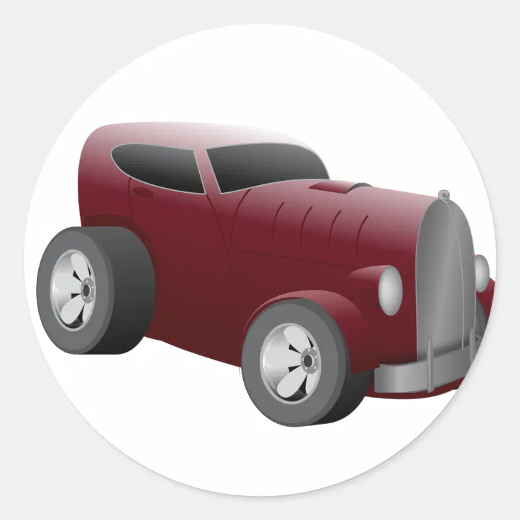 cherry red old hot rod muscle car classic round sticker | Zazzle