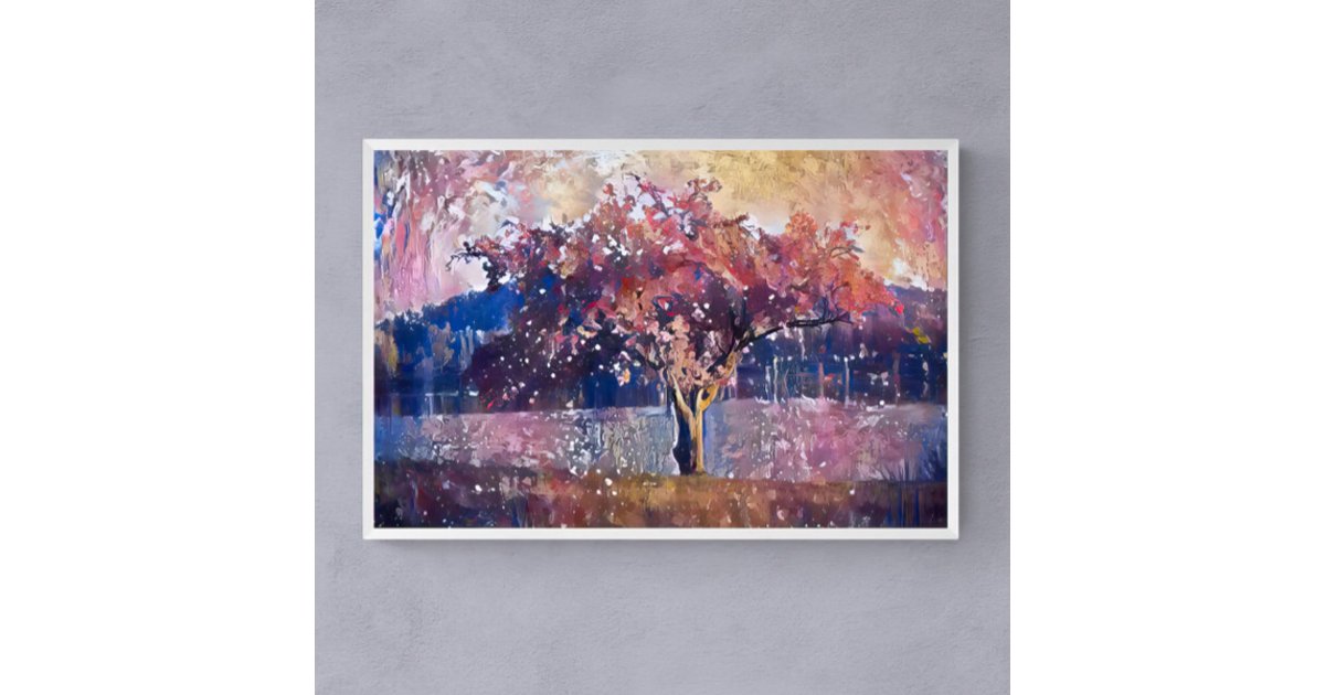 Cherry Tree Blossom Abstract Landscape Poster | Zazzle