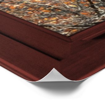 Cherry Wood Faux Window Autumn Leaves View 1 of 2 Poster | Zazzle