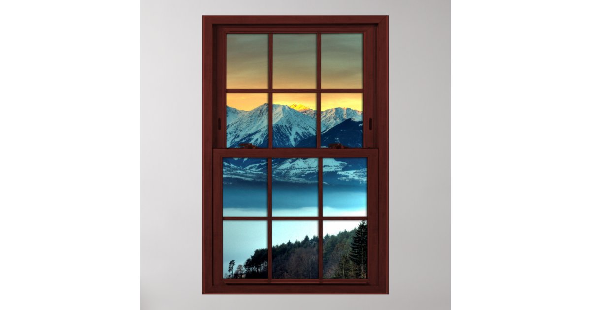 Cherry Wood Picture Window Mountain View 2 of 3 Poster | Zazzle