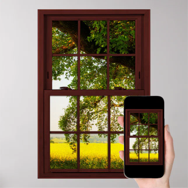 Cherry Wood Picture Window Oak Tree View Poster | Zazzle