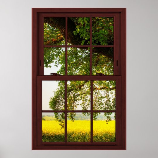 Cherry Wood Picture Window Oak Tree View Poster | Zazzle.com