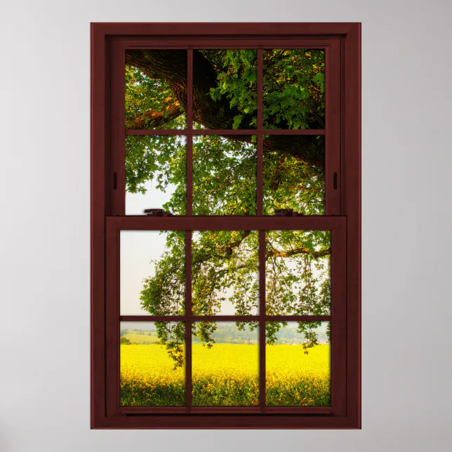Cherry Wood Picture Window Oak Tree View Poster | Zazzle