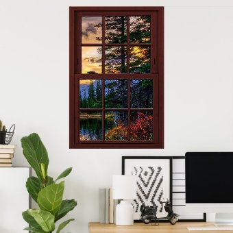 Cherry Wood Picture Window Scenery View 3 of 3 Poster | Zazzle