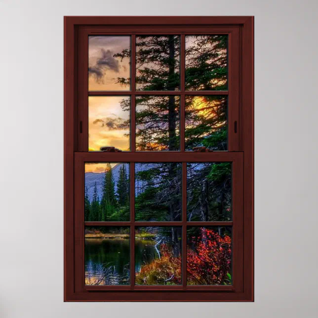 Cherry Wood Picture Window Scenery View 3 of 3 Poster | Zazzle