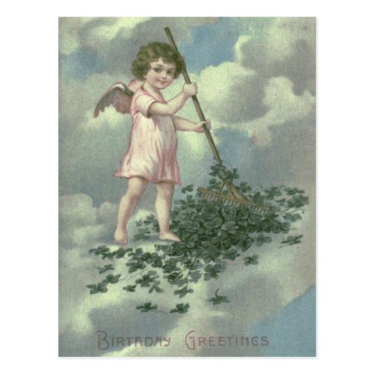 Cherub Angel Four Leaf Clover Rake Postcard | Zazzle.com