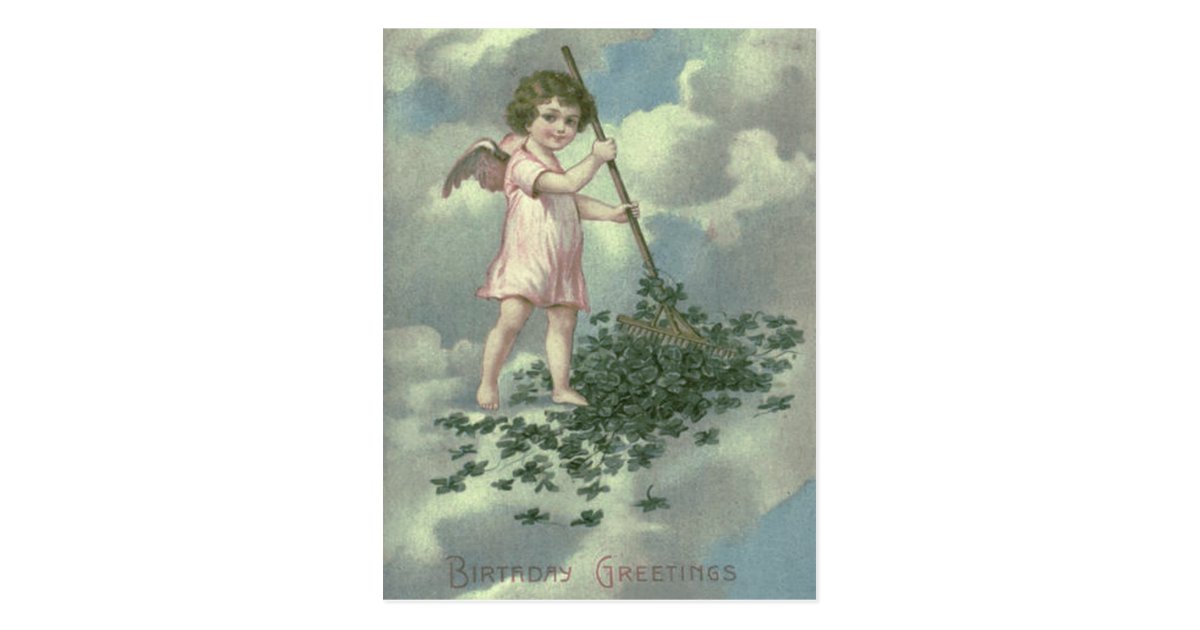 Cherub Angel Four Leaf Clover Rake Postcard | Zazzle.com