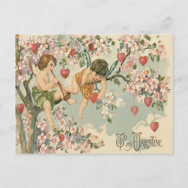 Cherub Cupid Flute Magnolia Tree Heart Postcard | Zazzle