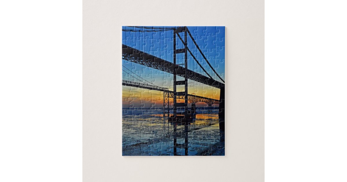 Chesapeake Bay Bridge Sunset Over Icy Waters Jigsaw Puzzle | Zazzle
