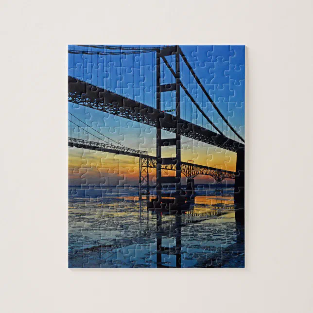 Chesapeake Bay Bridge Sunset Over Icy Waters Jigsaw Puzzle | Zazzle
