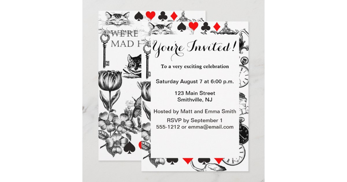 Cheshire Cat classic alice in wonderland mad Invitation | Zazzle