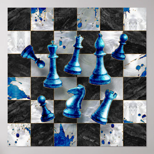 Chess Abstract Art - Blue Marble Poster | Zazzle
