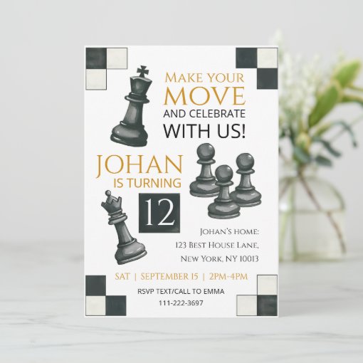 Chess Birthday Party Invitation for Chess Player | Zazzle