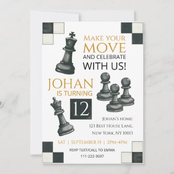 Chess Birthday Party Invitation for Chess Player | Zazzle