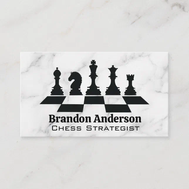 Chess Board and Pieces | Marble Background Business Card | Zazzle