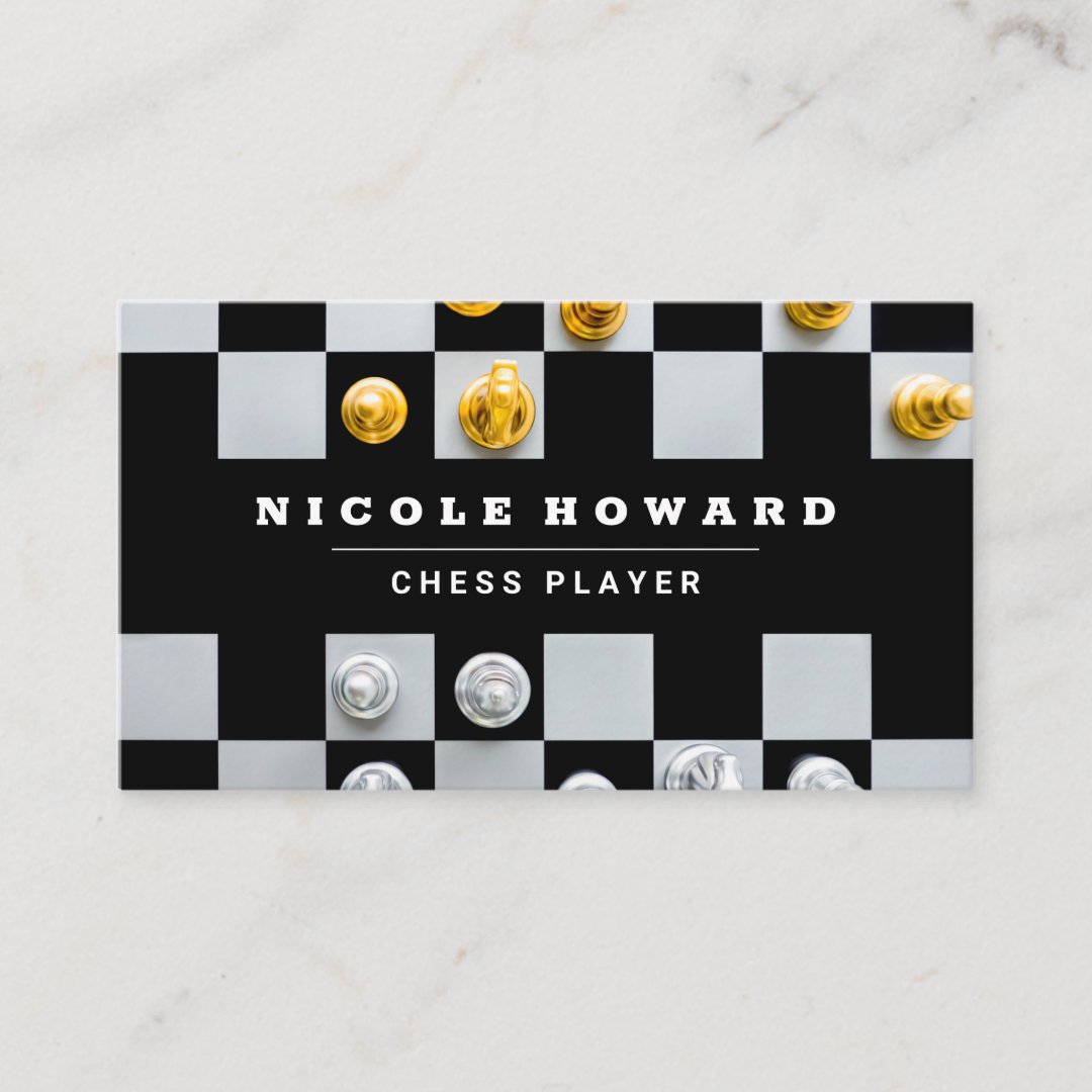 Chess Board | Gold Silver Pieces Business Card | Zazzle