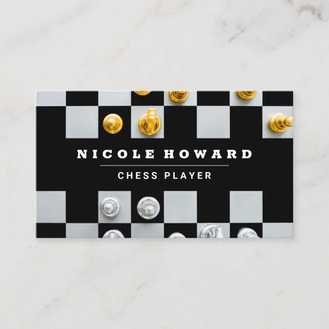 Chess Board | Gold Silver Pieces Business Card | Zazzle